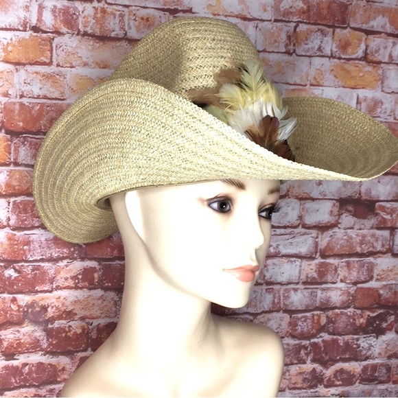 Accessories | Vintage Straw Feather Embellished Pinch Front Crease ...
